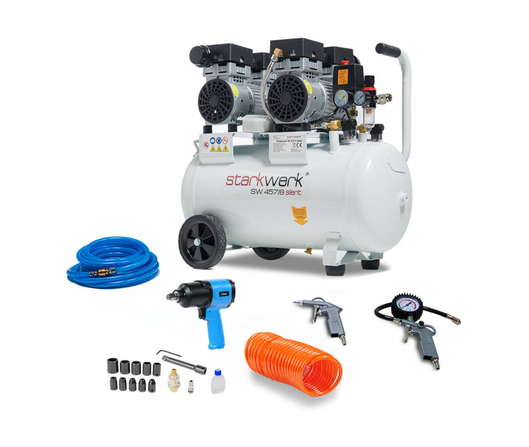 Starkwerk Silent Druckluft Kompressor SW 457/8 Ölfrei 50L Ke